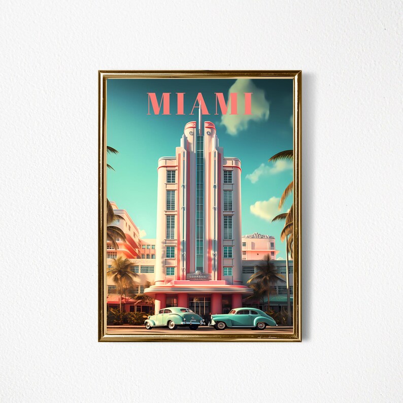 Printable Digital Wall Art, Miami Florida, Retro Travel Poster, Instant ...