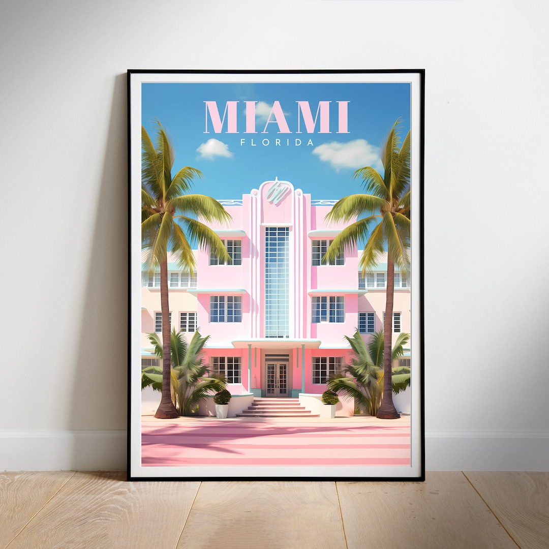 Travel Poster Miami, Vintage Art-deco Inspired Digital Wall Art Print ...