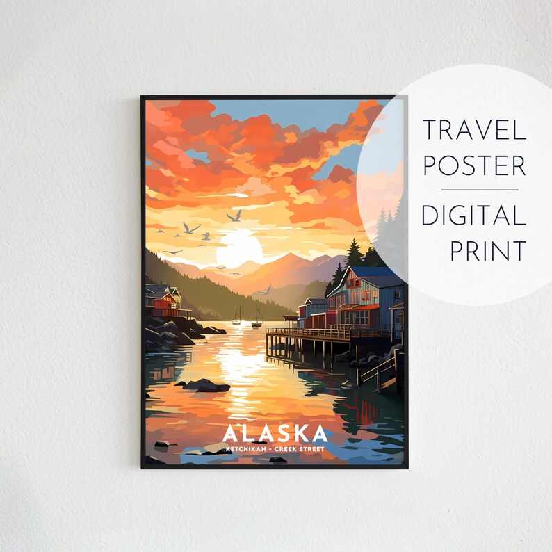 Printable Digital Wall Art, Alaska, Retro Travel Poster, Instant ...