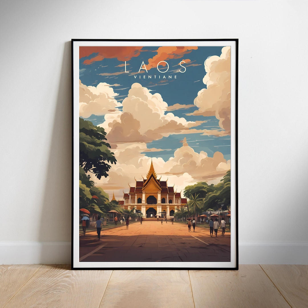 Laos Travel Poster, Vientiane, Printable Digital Wall Art, Instant ...