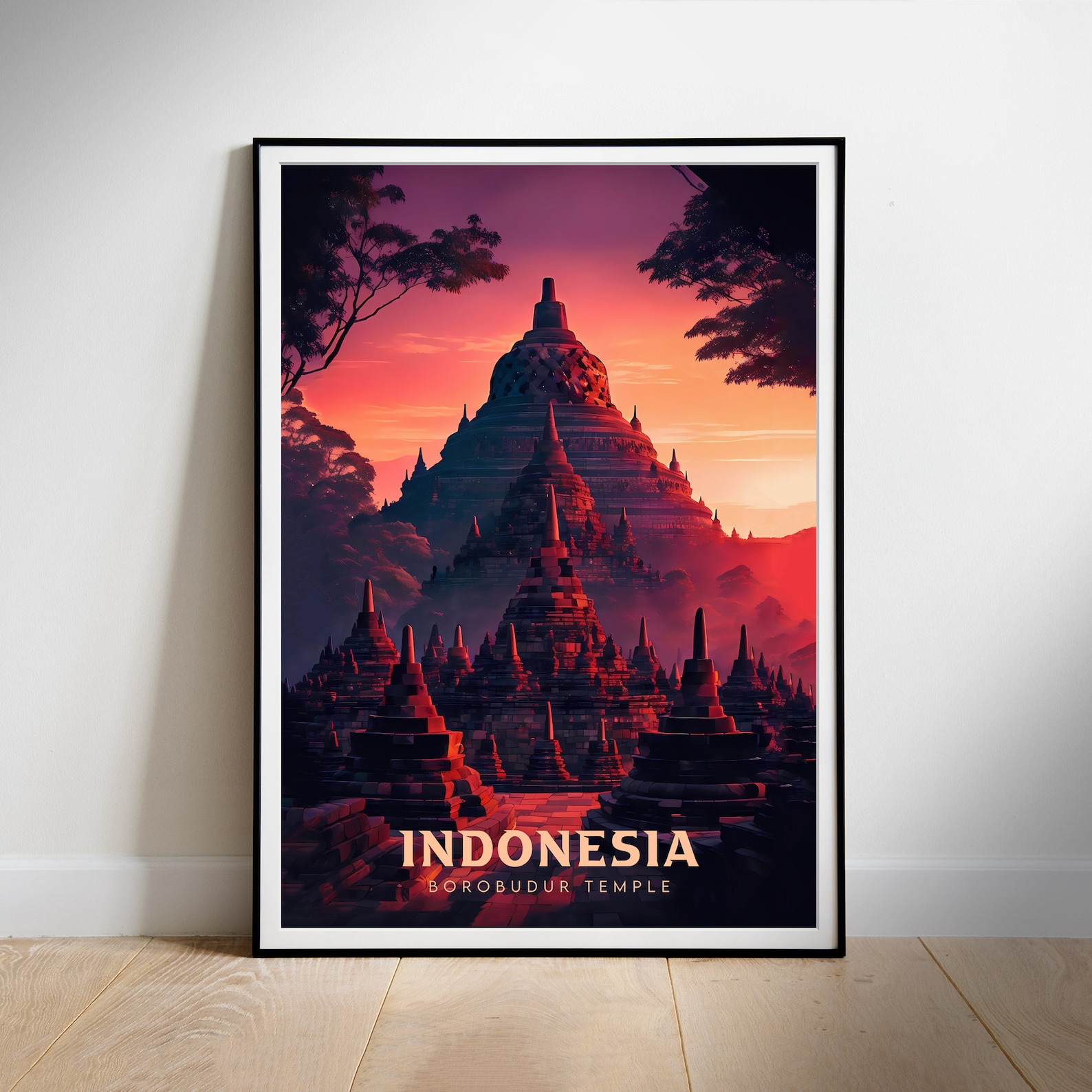 Indonesia Travel Poster Digital Wall Print Art, Borobudur Temple ...