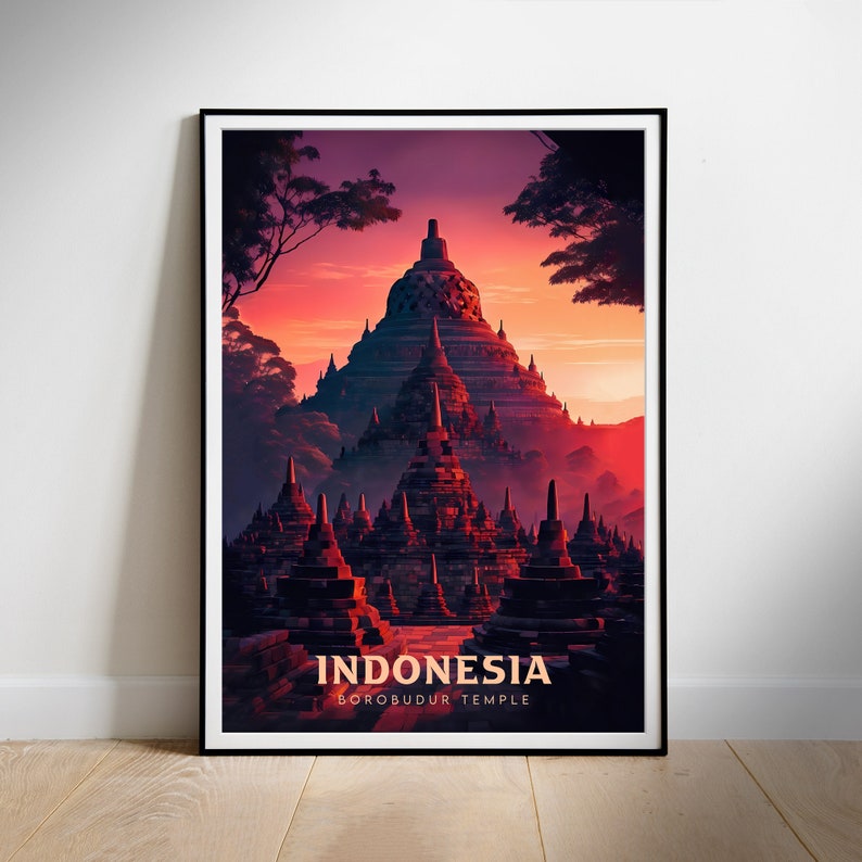 Indonesia Travel Poster Digital Wall Print Art, Borobudur Temple ...
