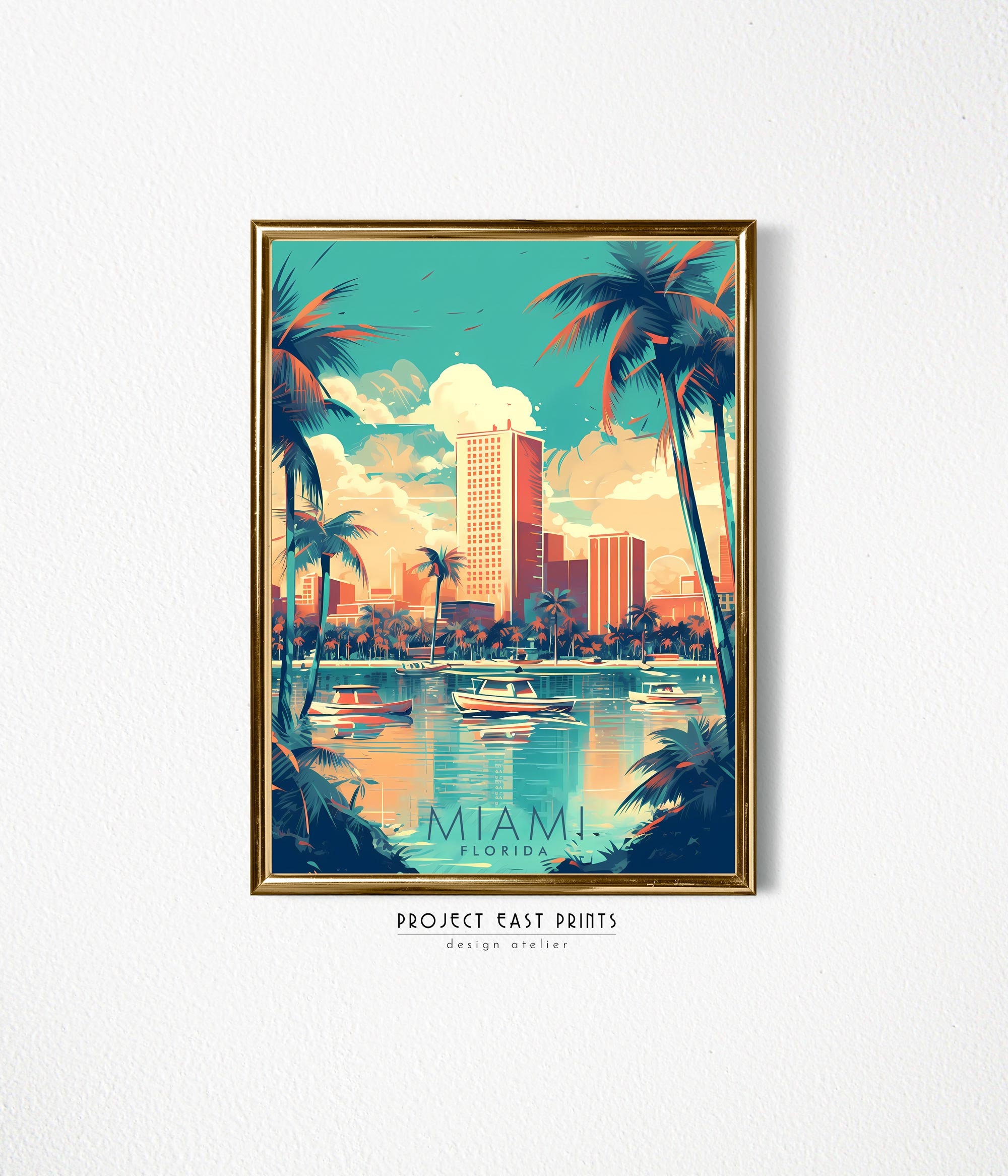 Miami Travel Poster Digital Wall Print, Watercolor Wall Art Florida ...