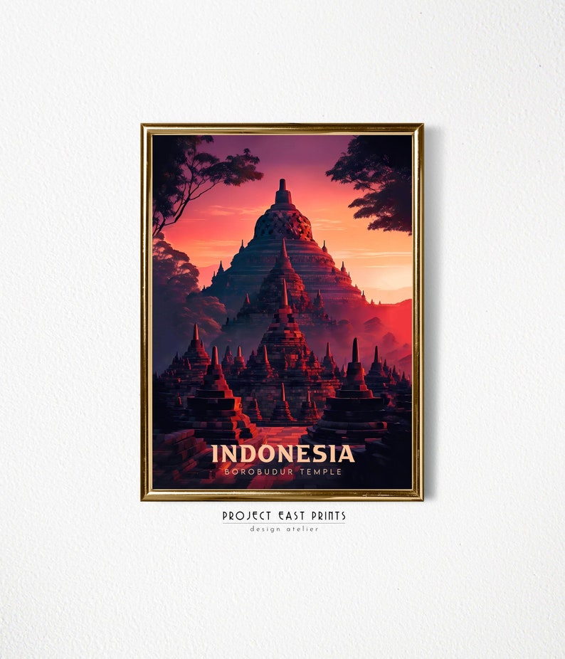 Indonesia Travel Poster Digital Wall Print Art, Borobudur Temple ...