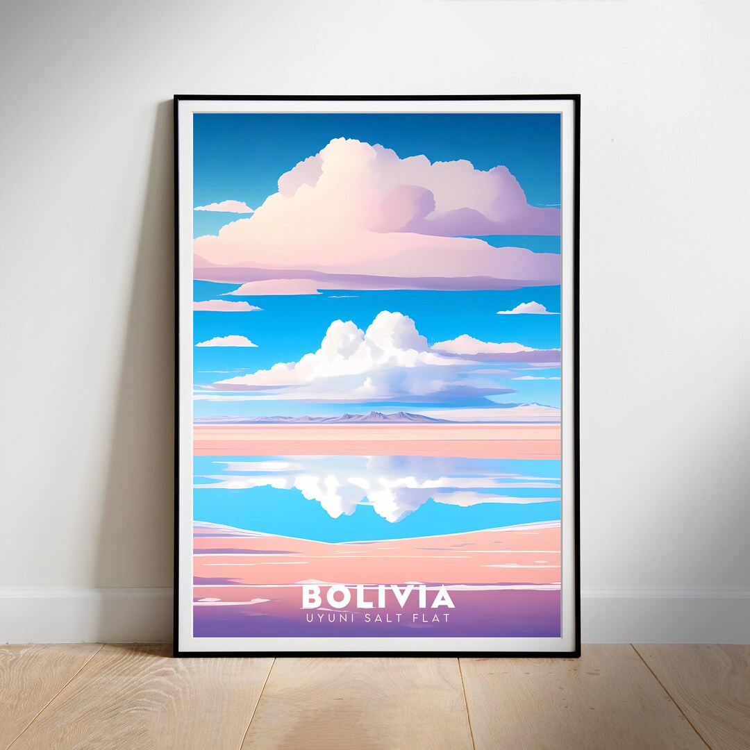 Bolivia Travel Poster, Digital Wall Print, Uyuni Salt Flat, Home Decor ...