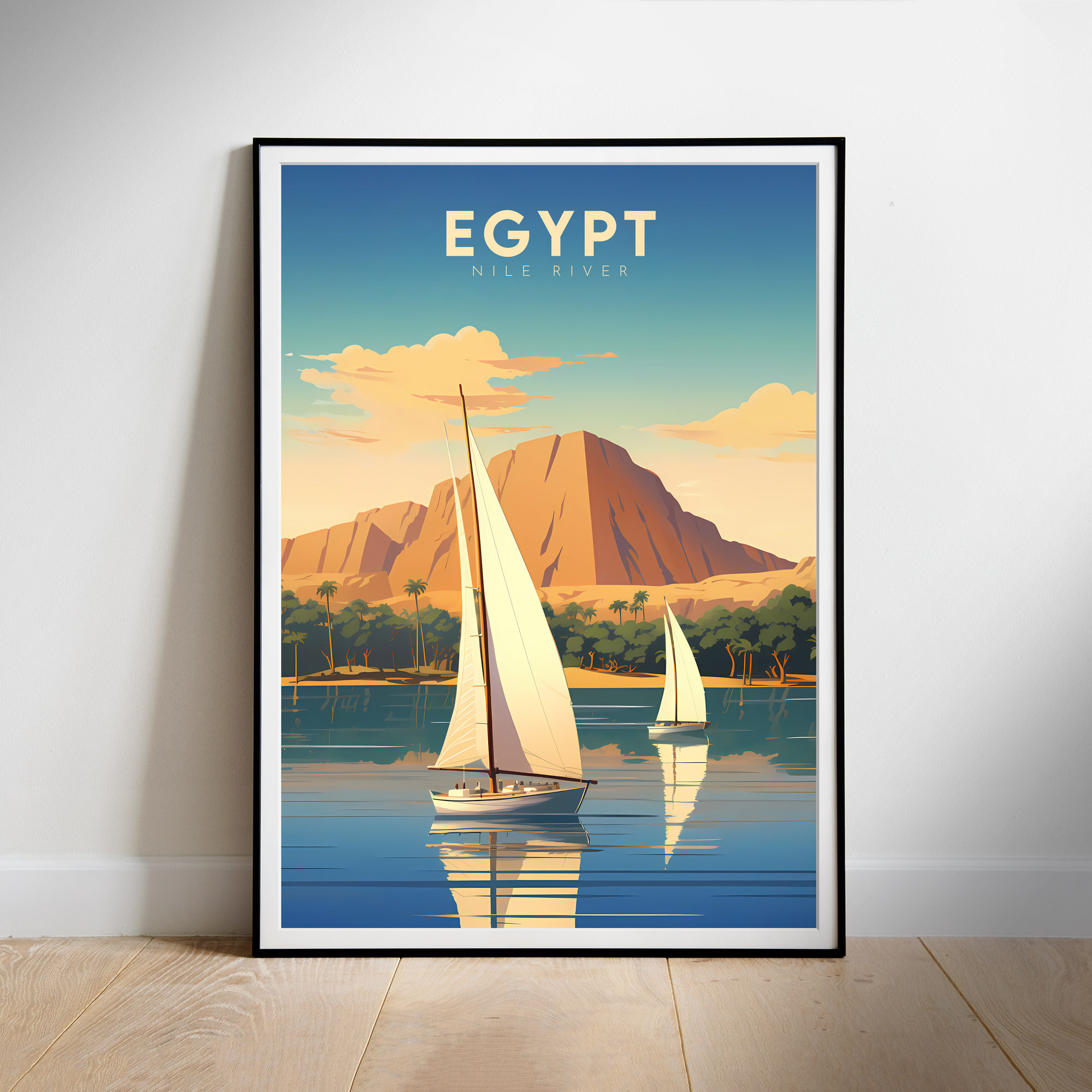 Egypt Retro Travel Print, Nile River, Africa, Travelling Digital Home ...