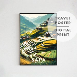Vietnam Retro Travel Poster, Sapa Printable Digital Wall Art, Instant ...