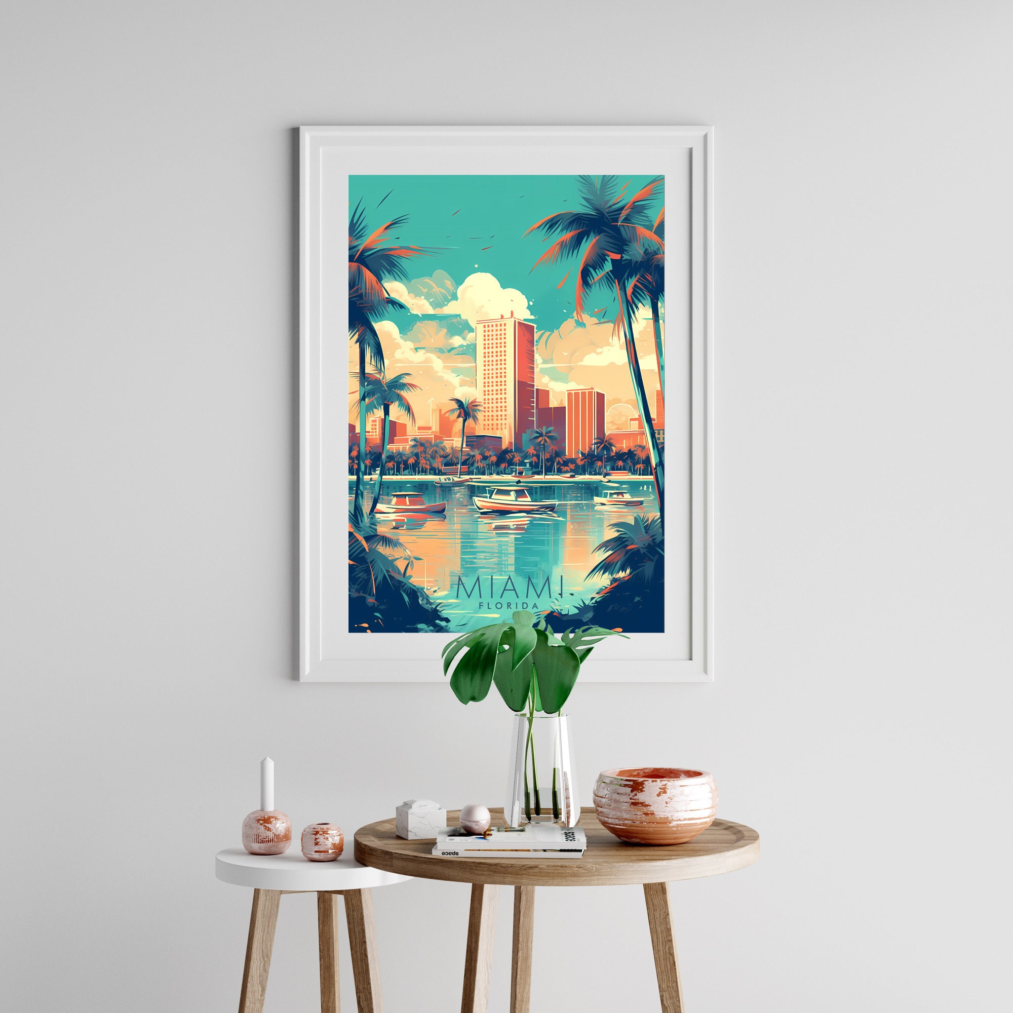 Miami Travel Poster Digital Wall Print, Watercolor Wall Art Florida ...