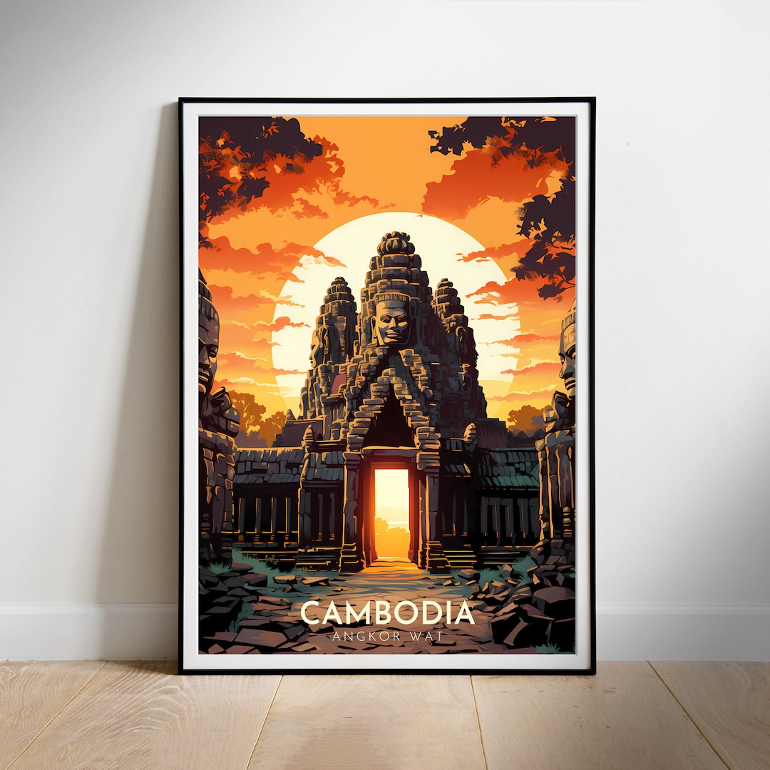 Cambodia Digital Travel Poster, Angkor Wat, Wall Print Art Home Decor ...