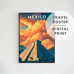 Mexico Travel Poster, Digital Printable Wall Art, Chichen Itza Instant ...