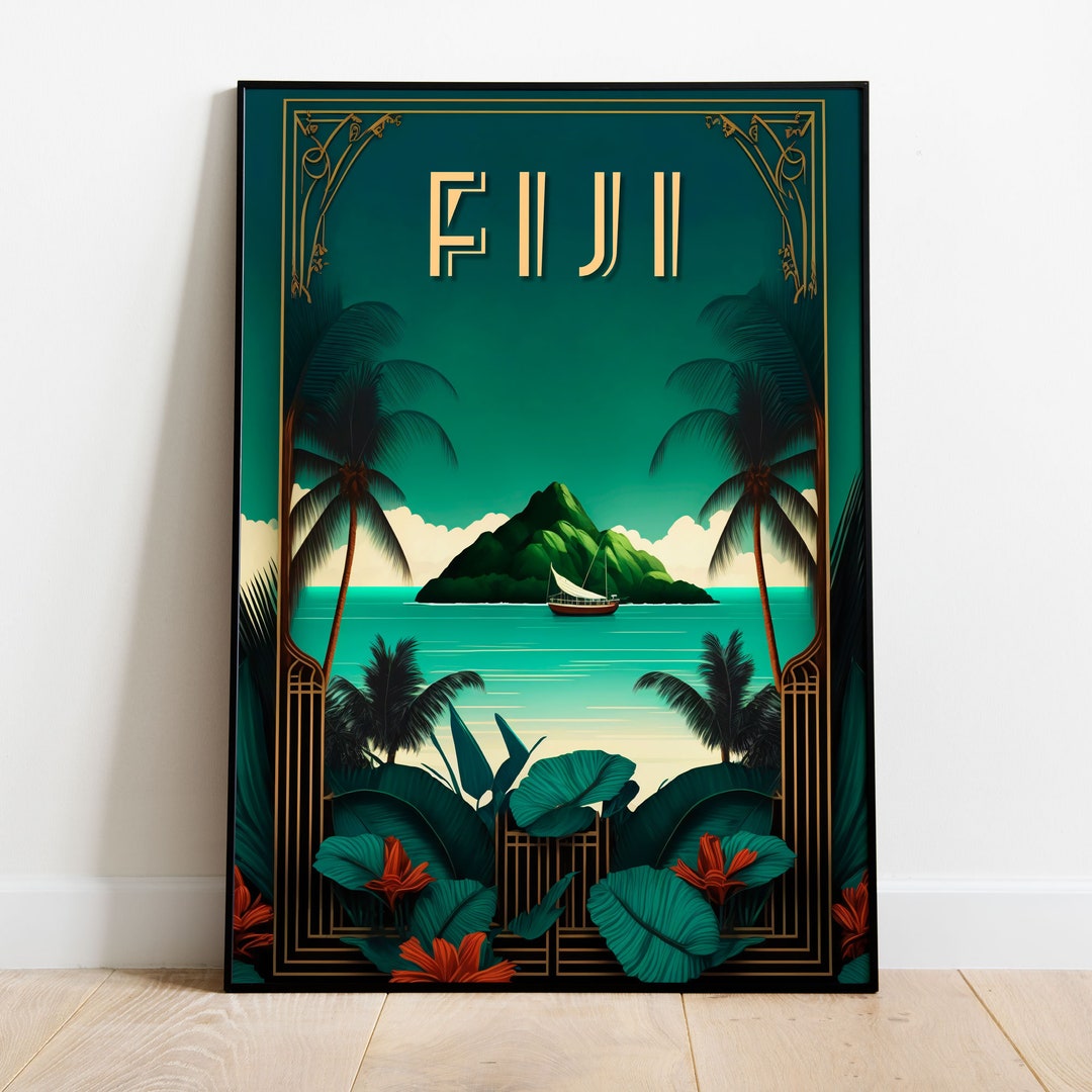 Fiji Travel Poster Print, Art-deco Inspired Wall Hanging, Instant ...