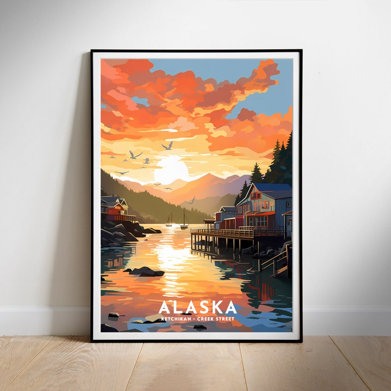 Printable Digital Wall Art, Alaska, Retro Travel Poster, Instant ...