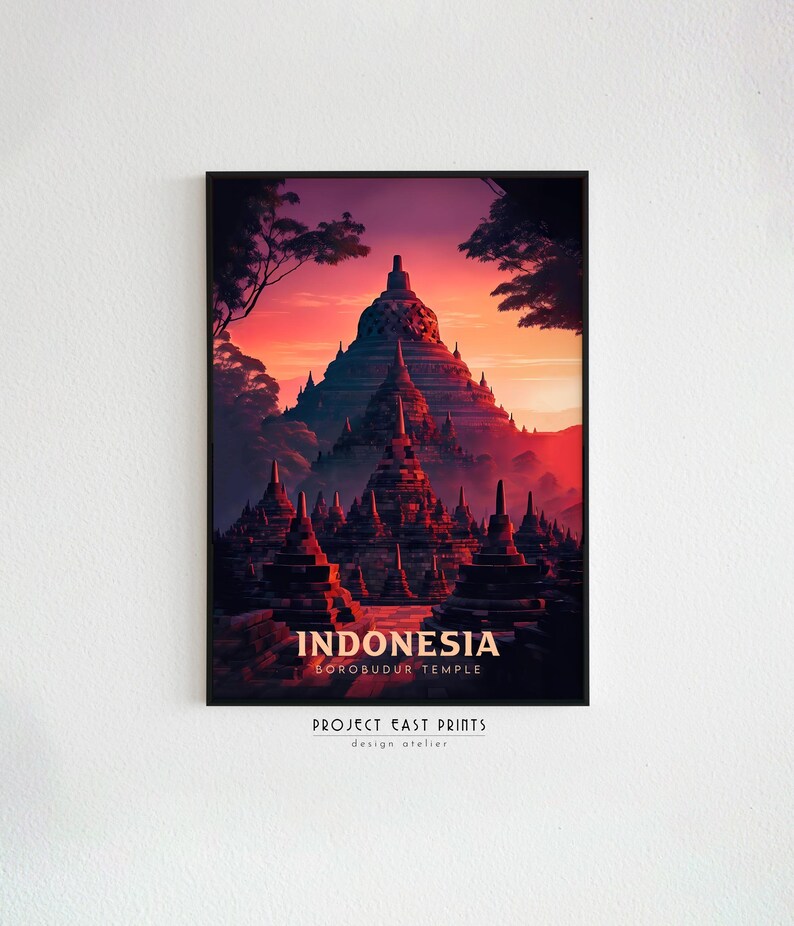 Indonesia Travel Poster Digital Wall Print Art, Borobudur Temple ...