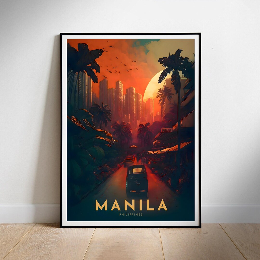 Retro Travel Poster, Digital Wall Art Print, Manila, Philippines ...