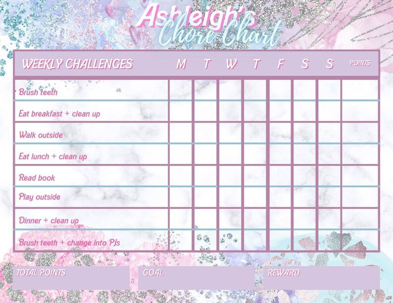 Editable Chore Chart Reward Chart Responsibility Chart 90s Nostalgia ...