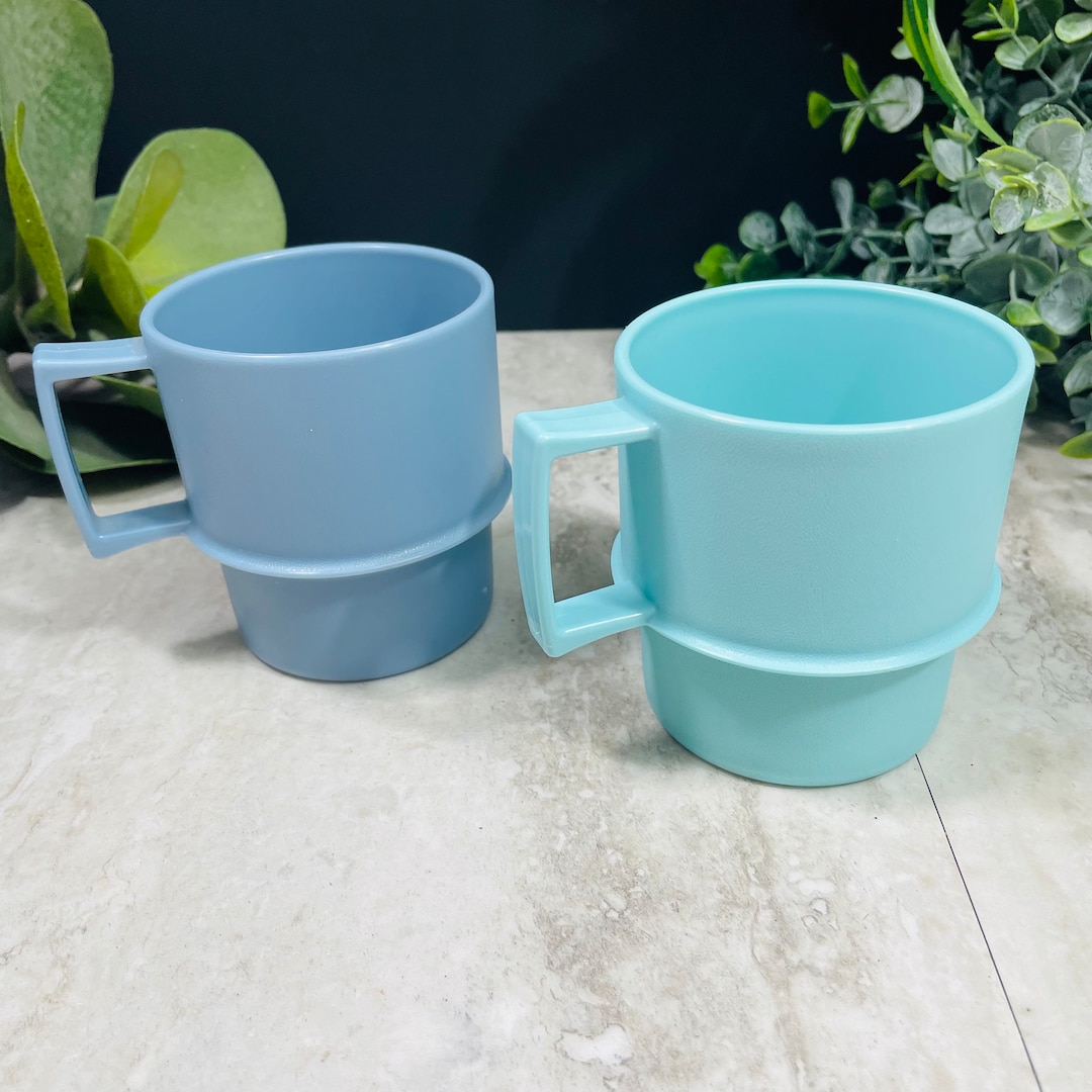 Vintage Tupperware Stackable Coffee Cups Mugs 1312 Aqua Blue Retro Set ...