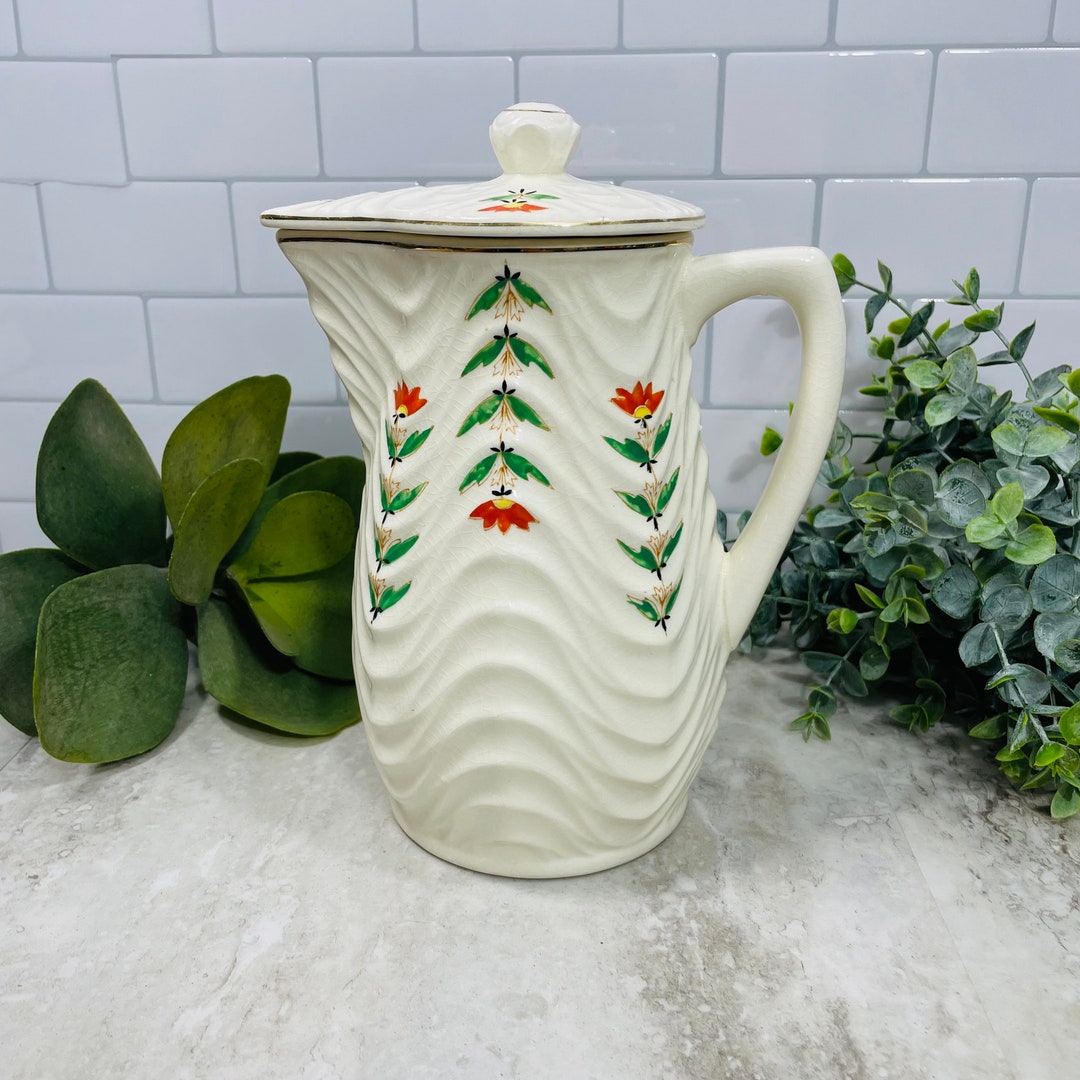 Vintage Art Deco Teapot Pitcher With Lid by Royal Trico Japan Ridged ...