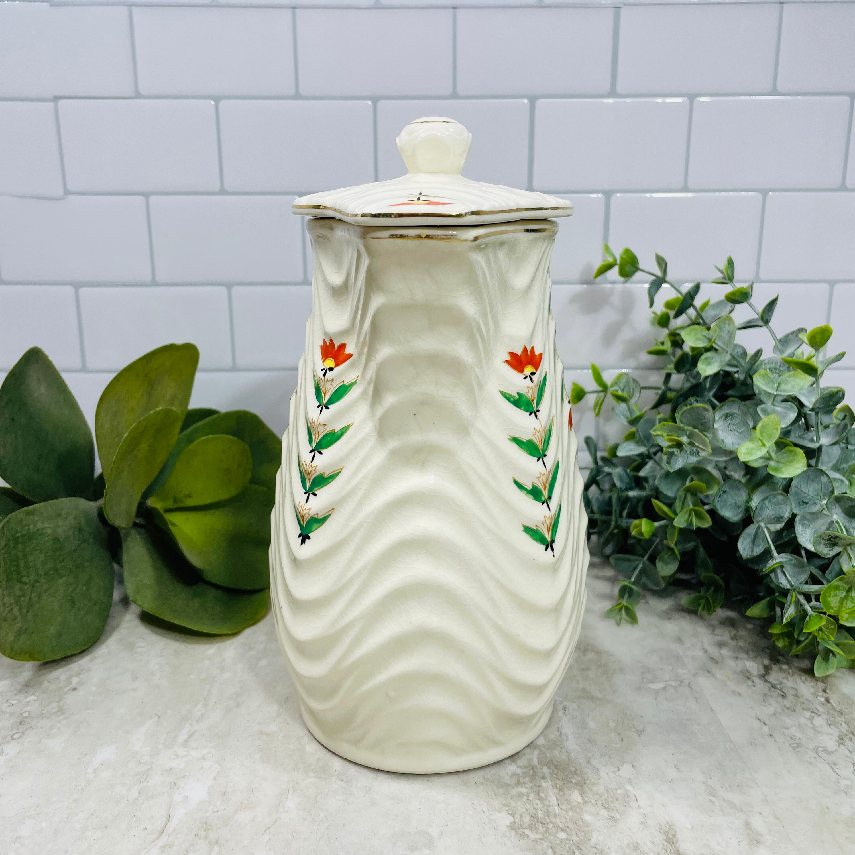 Vintage Art Deco Teapot Pitcher With Lid by Royal Trico Japan Ridged ...
