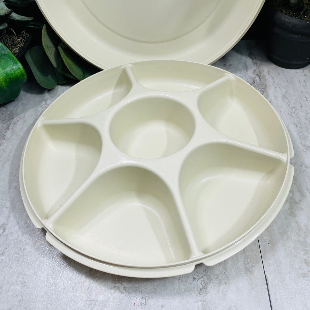 Vintage Tupperware 1665 Large Almond Party Serving Center 7 Section ...