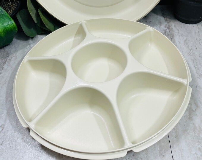 Vintage Tupperware 1665 Large Almond Party Serving Center 7 Section ...