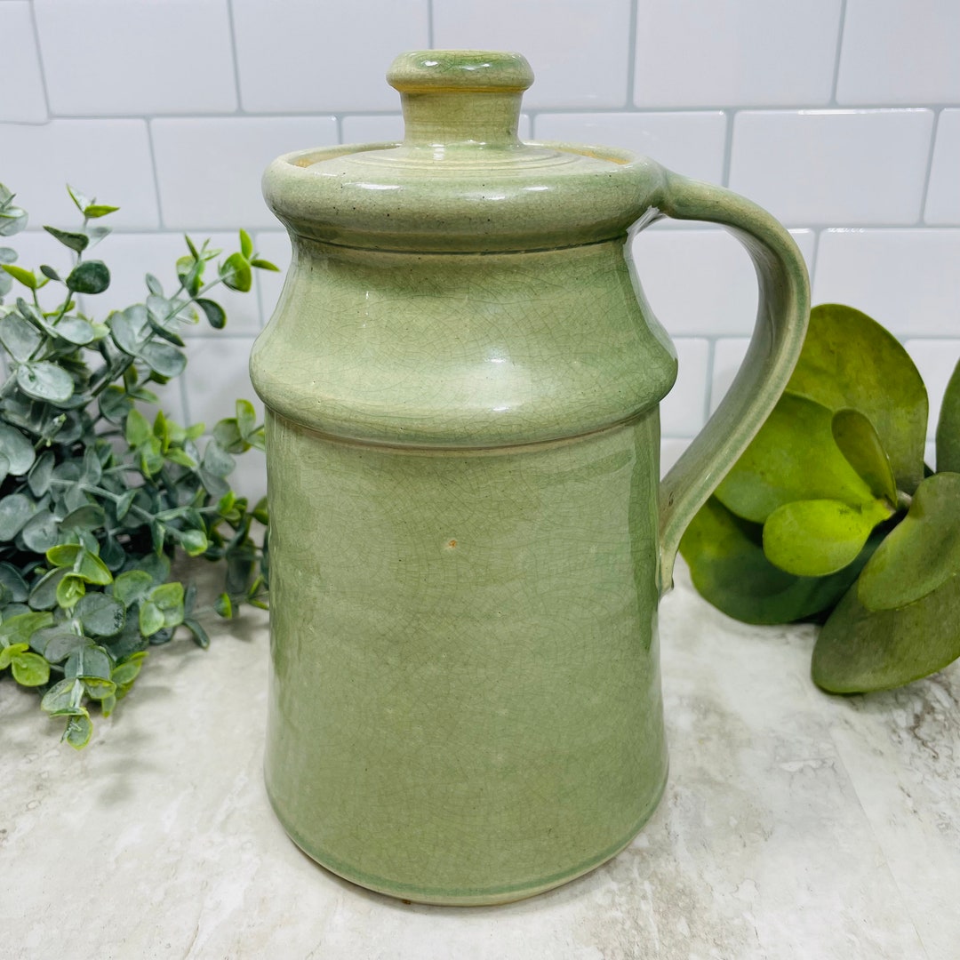 Vintage Rowe Pottery Storm Jar Sage Green Crackle Glazed Pitcher With ...