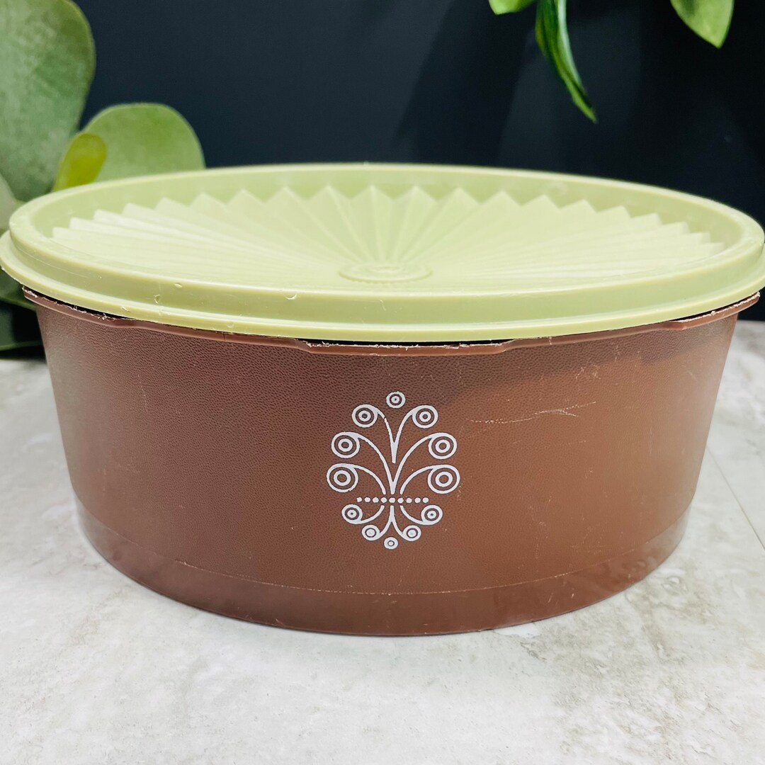 Vintage Tupperware 1204 Brown Round Short Canister Avocado Green ...
