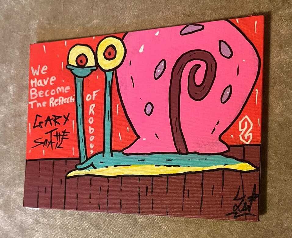 Gary The Snail Spongebob Fan Art By Lewis Jacob Weaving Geezapuffs Etsy