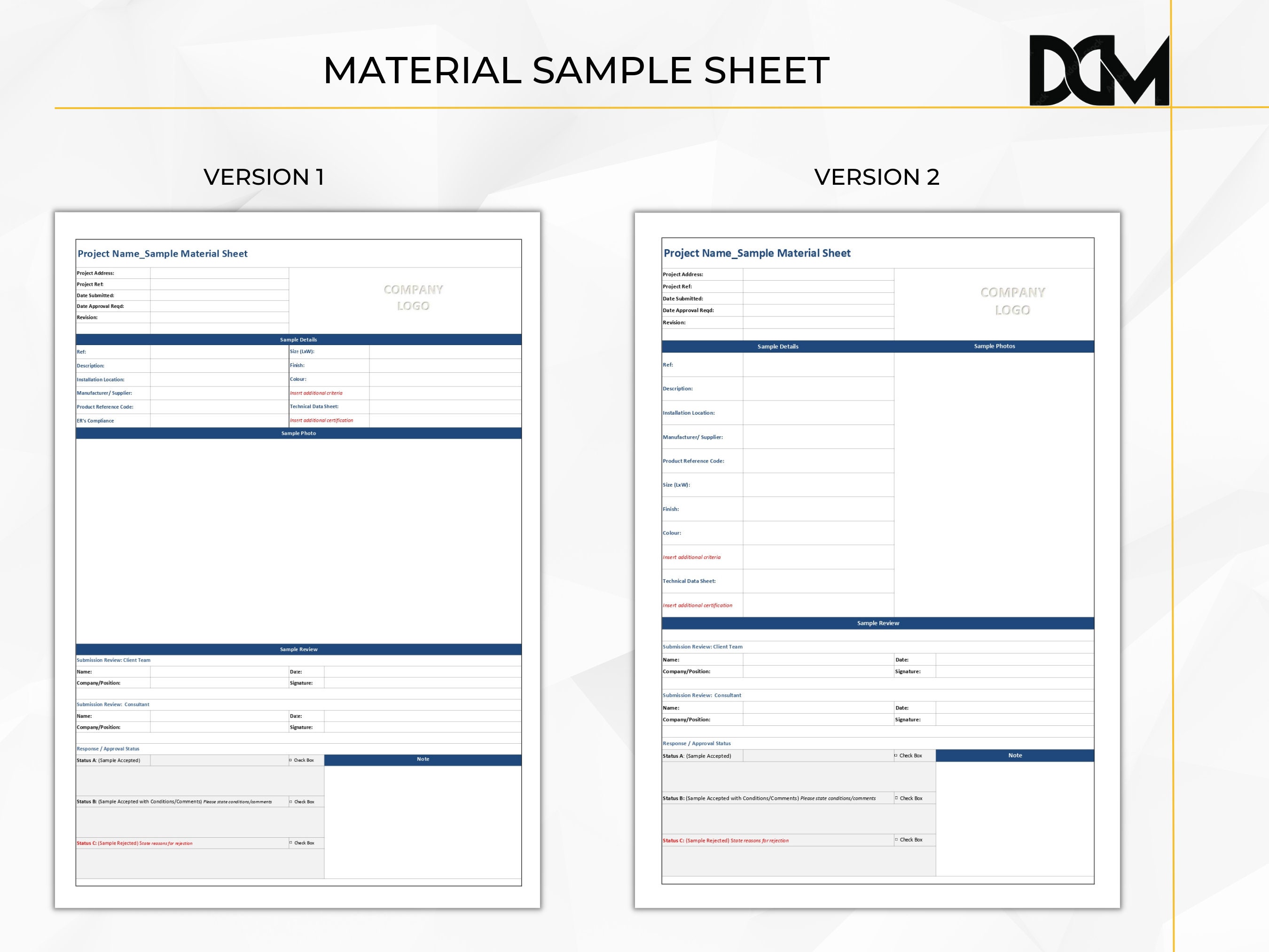 DM - Sample Approval Sheet - Etsy