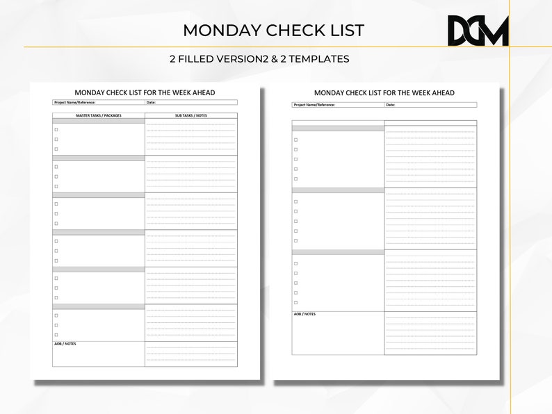 DM - Monday Check List in One Page - Etsy