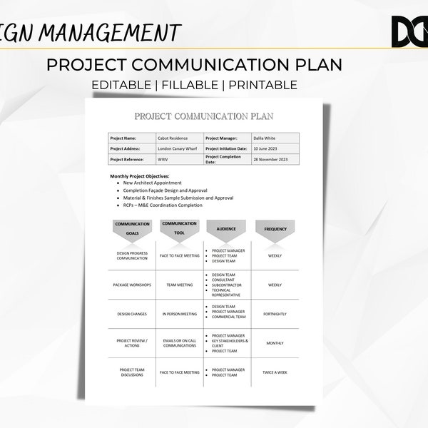 Project Communication Plan Template - Etsy
