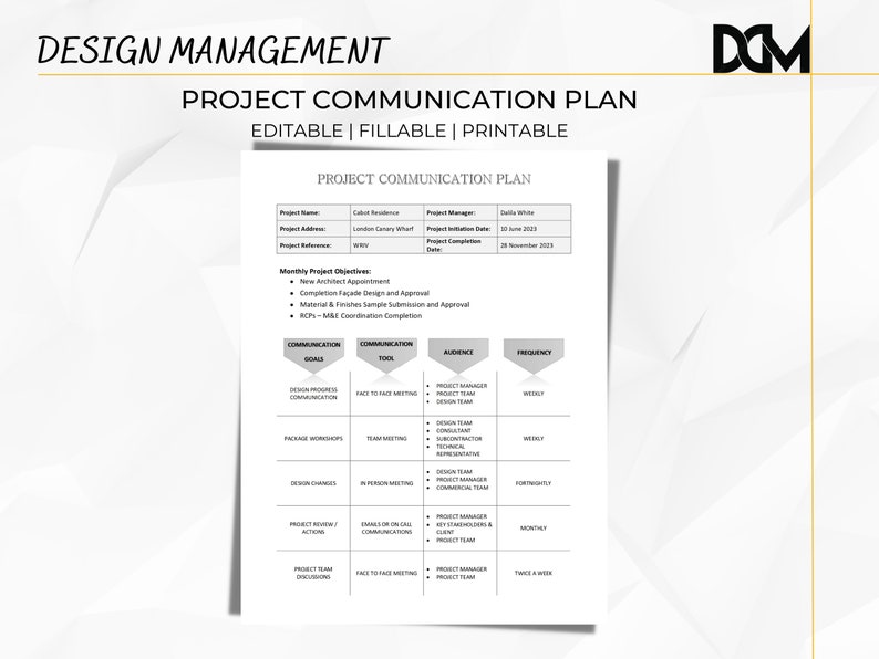 DM - Project Communication Plan in One Page - Etsy