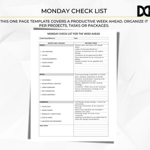DM - Monday Check List in One Page - Etsy