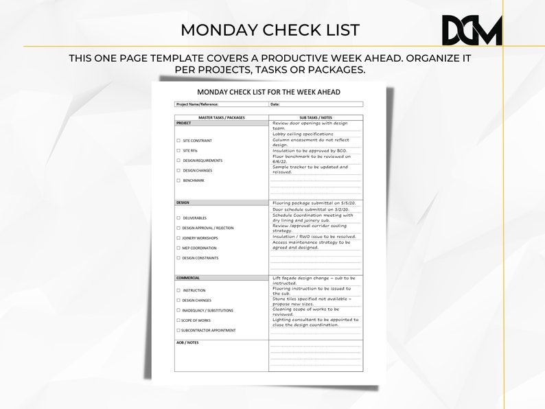 DM - Monday Check List in One Page - Etsy