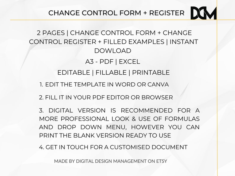 Dm_change Control Form & Register - Etsy