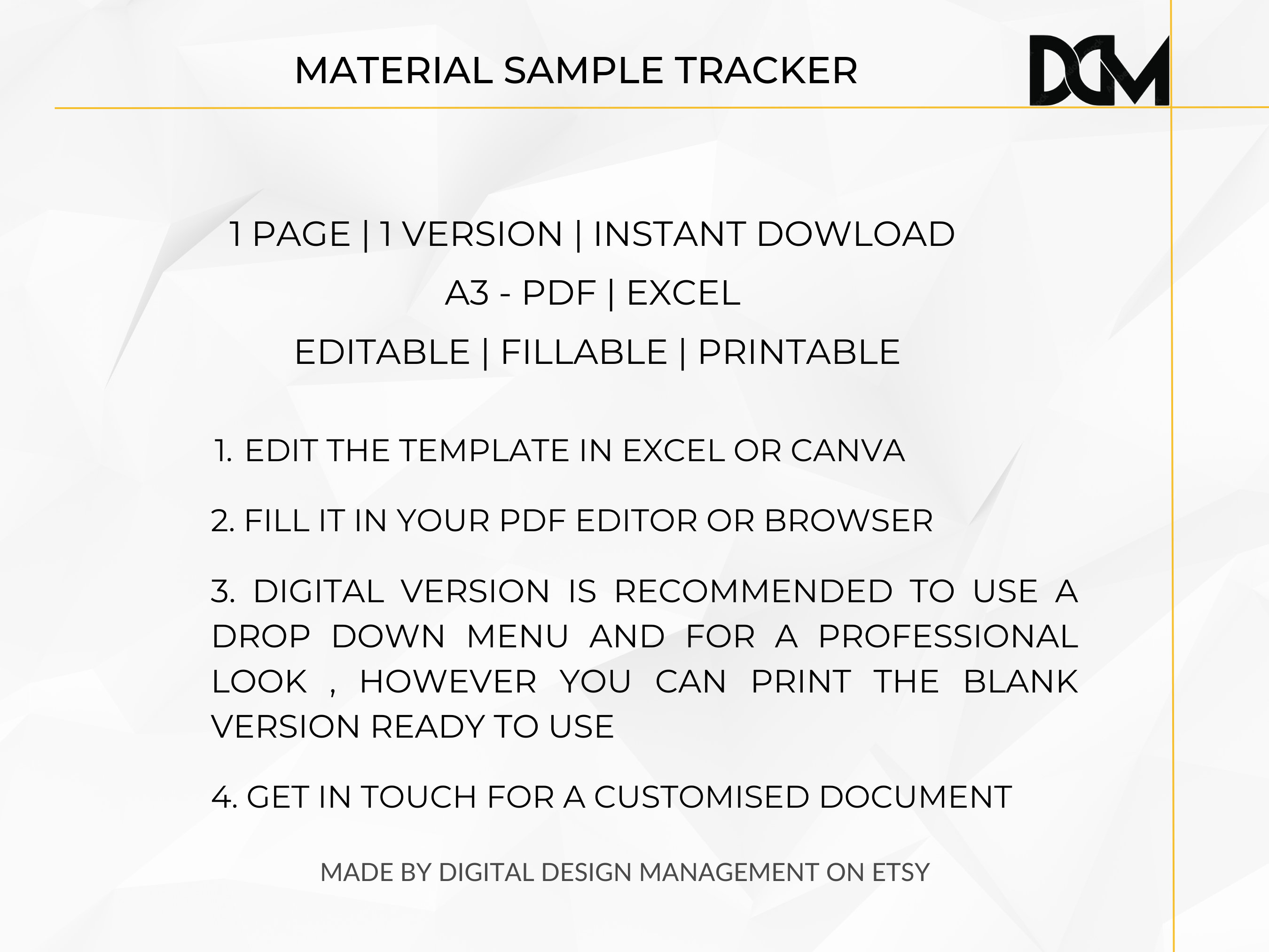DM - Samples Material Tracker - Etsy