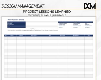 Lessons Learned Template Project Management Project Manager Printable 1 ...