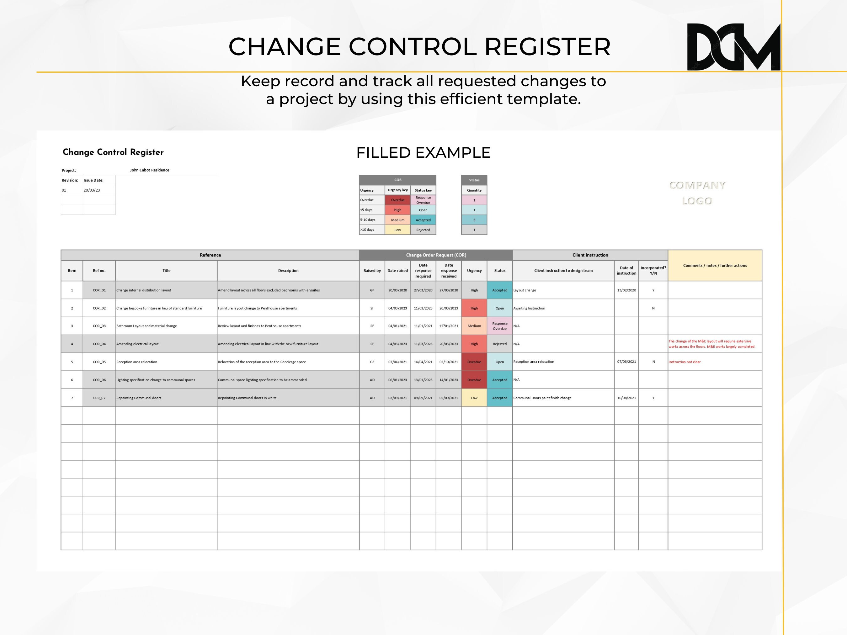 Dm_change Control Form & Register - Etsy