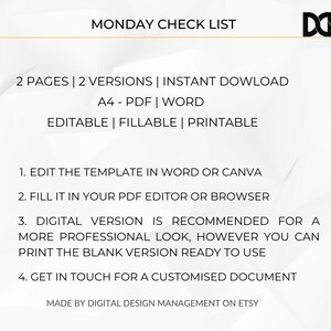 DM - Monday Check List in One Page - Etsy