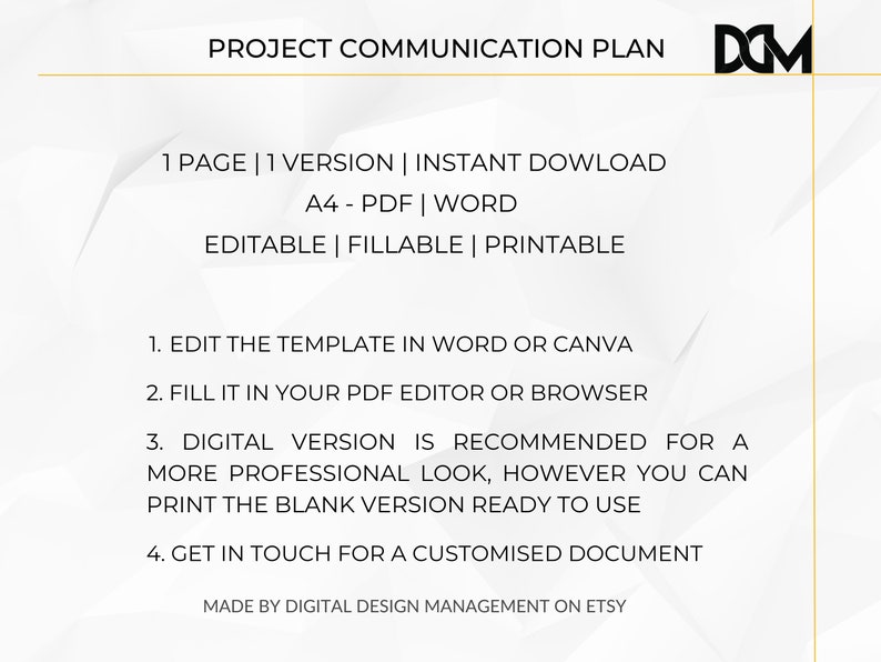 DM - Project Communication Plan in One Page - Etsy
