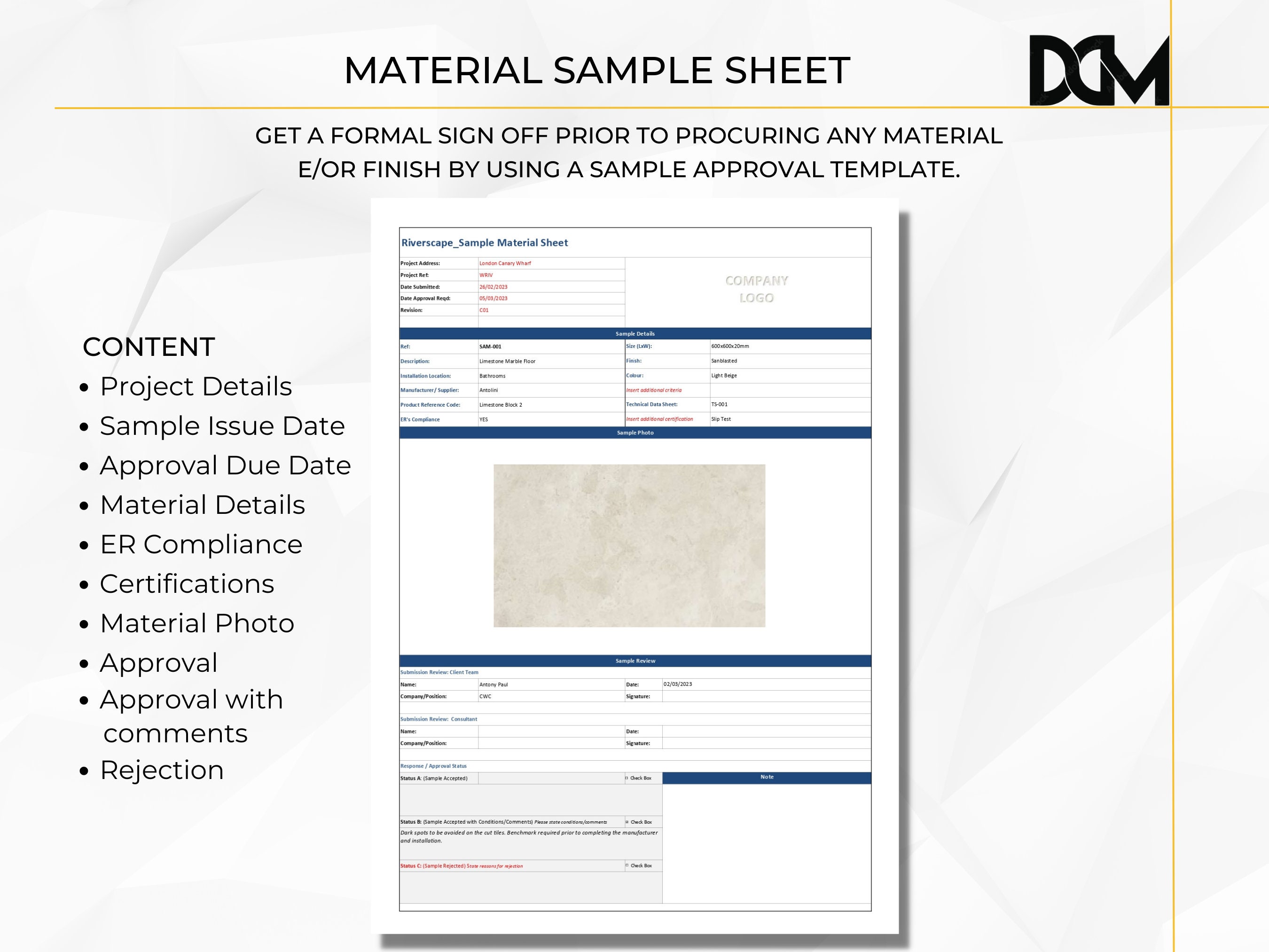 DM - Sample Approval Sheet - Etsy
