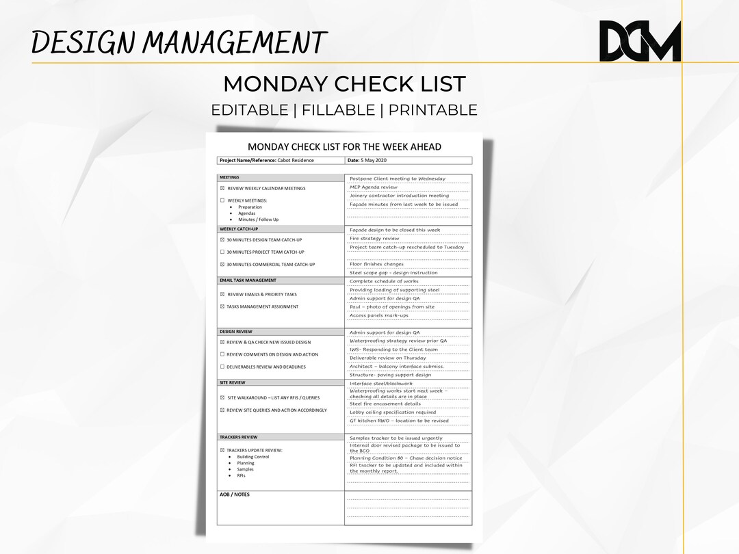 DM - Monday Check List in One Page - Etsy