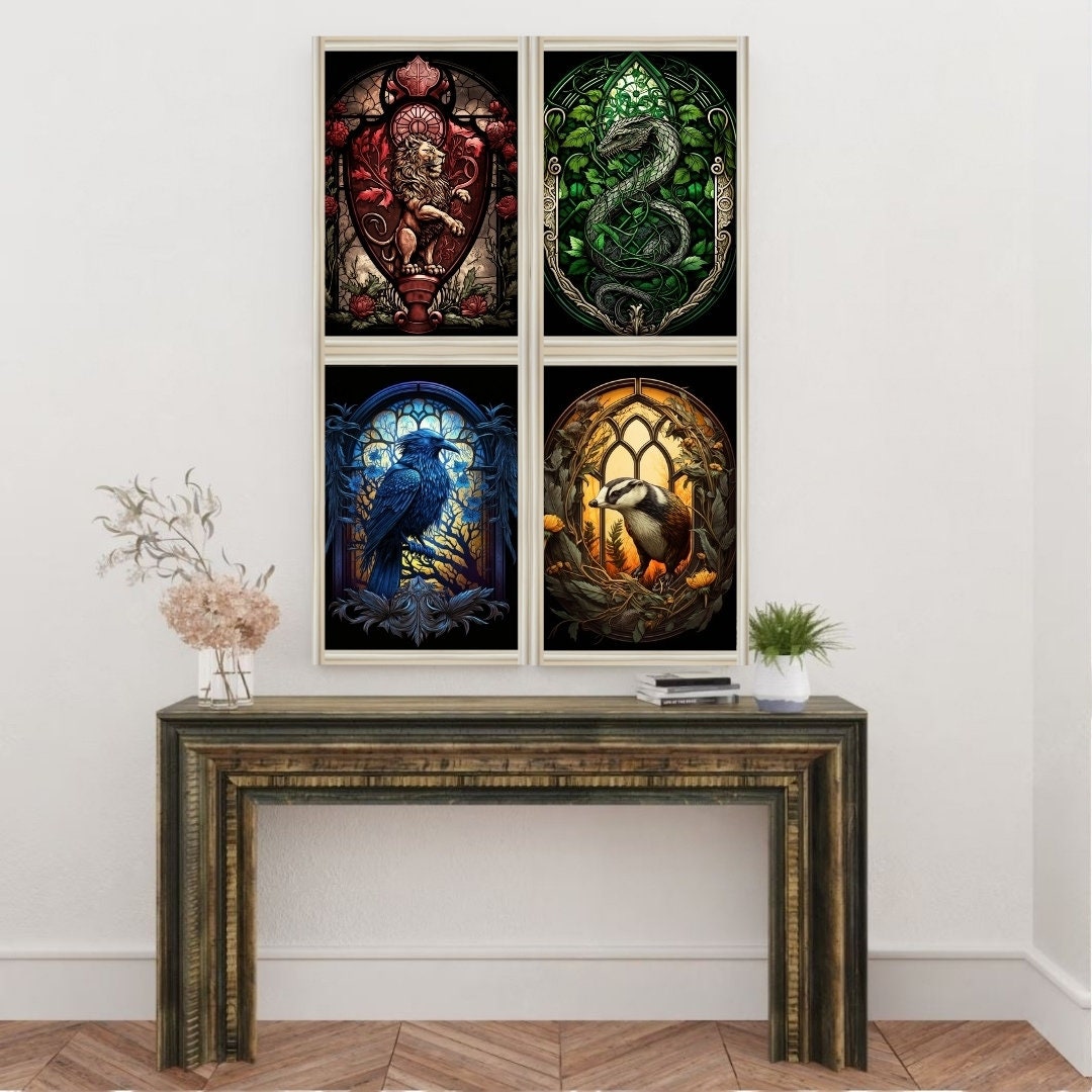 Frameable Hogwarts House Posters: Gryffindor, Slytherin, Hufflepuff ...