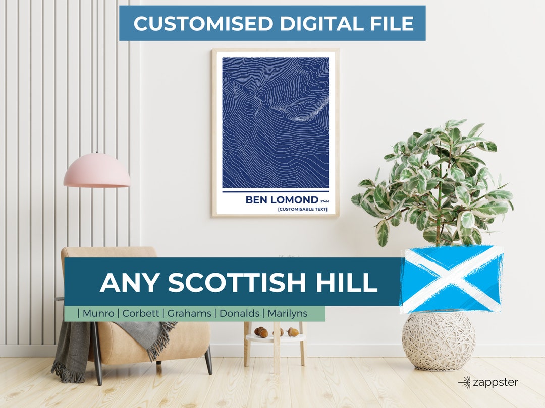 Personalised Custom Digital Contour Map Prints off Any Scottish Hills ...