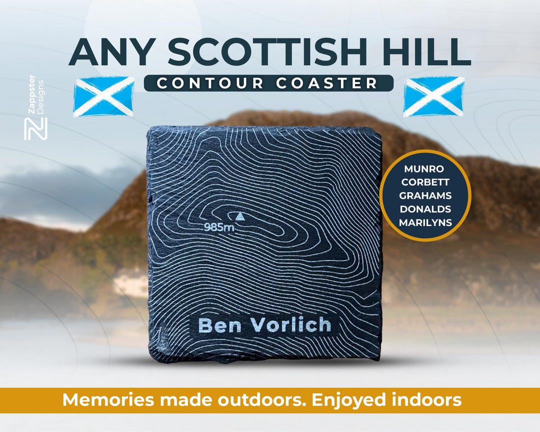 Personalised Slate Coaster – Custom Scottish Hill Design With Optional ...