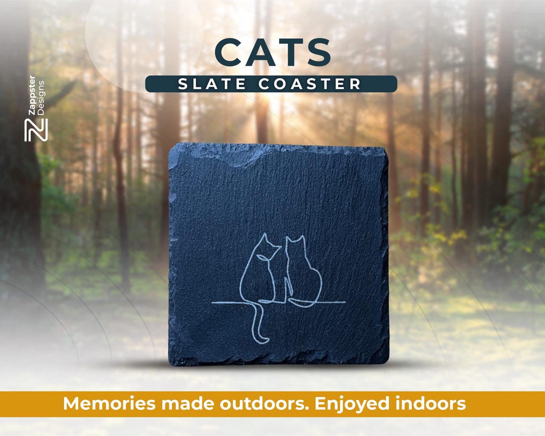 Handcrafted Slate Coaster – 2 Cats Line Drawing, Nature-inspired ...