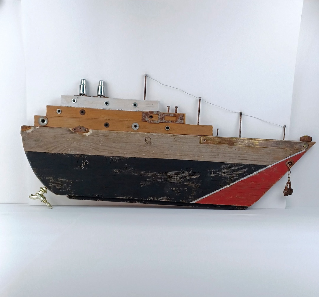 Decorative Wooden Boat Sculpture Gift for Sea Lovers – Recycled Metal ...