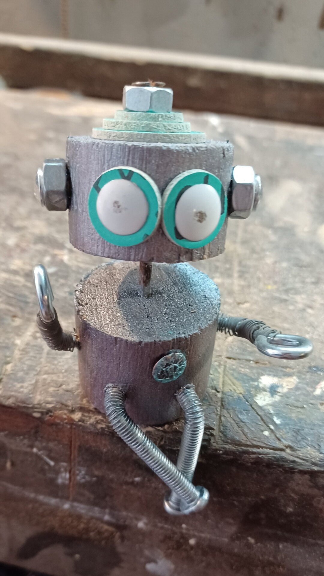 Decorative Wooden Robot Sculpture Gift – Recycled Metal and Plastic ...