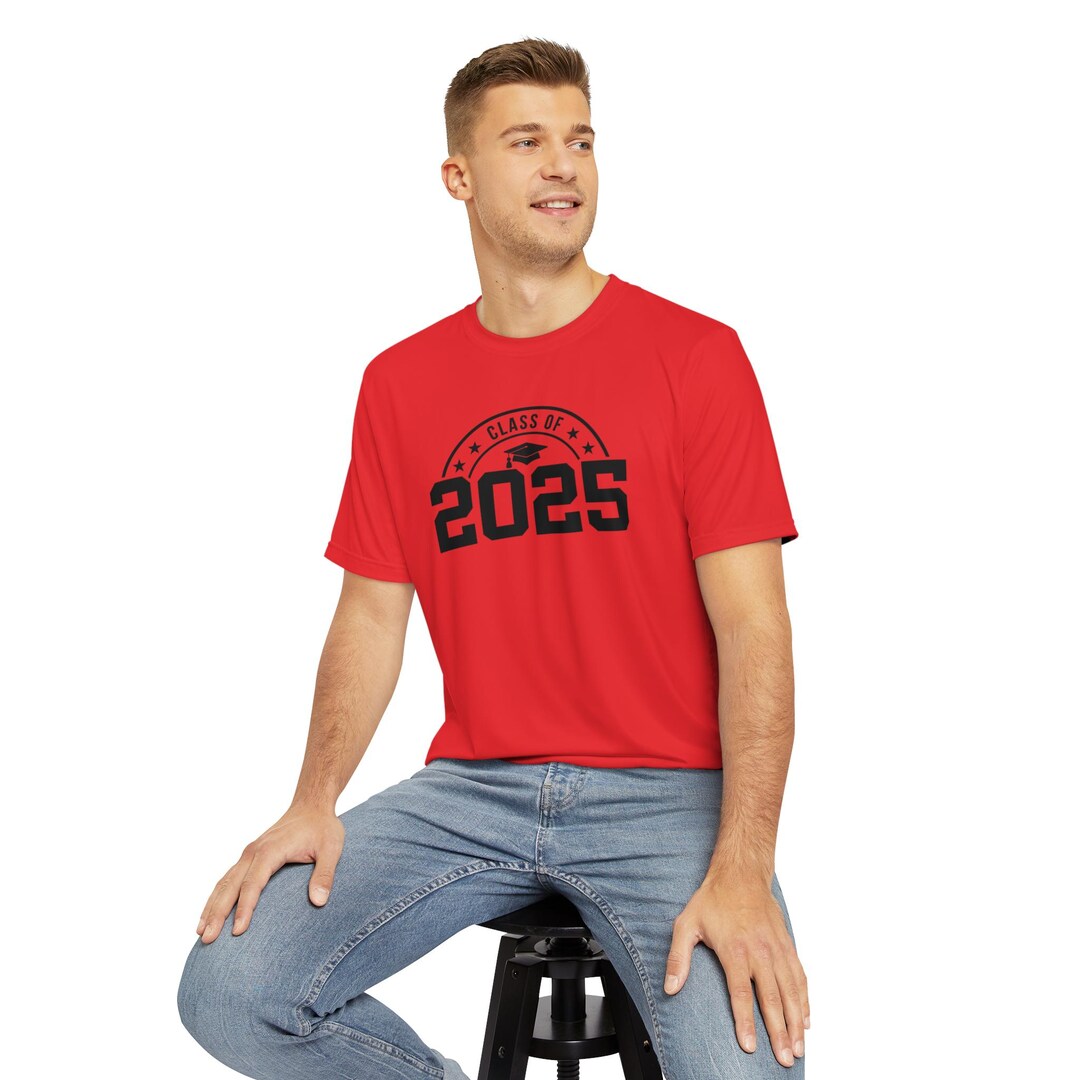 Red Class of 2025 Men's Tee, Graduation Gift for Him, Polyester Shirt ...