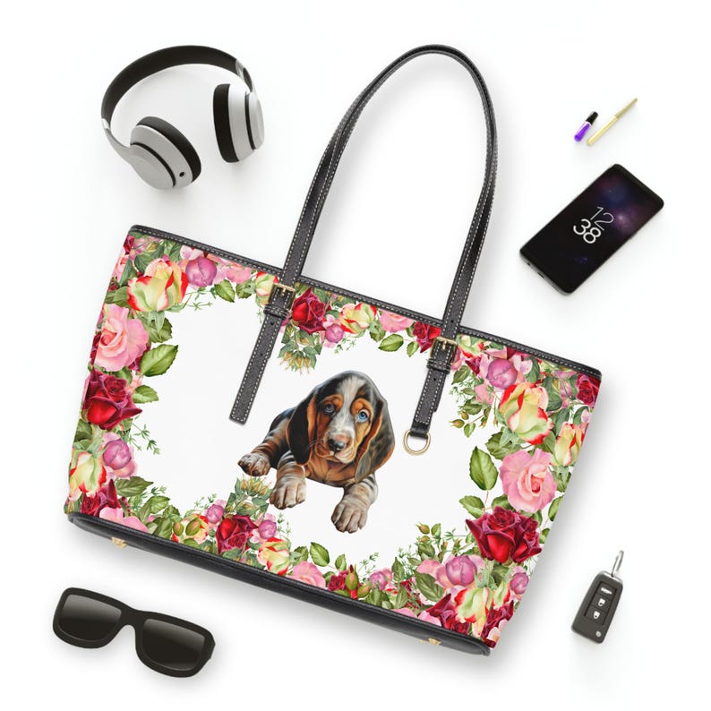 Basset Hound With Roses Tote Bag: Vegan Leather Crossbody Purse - Etsy