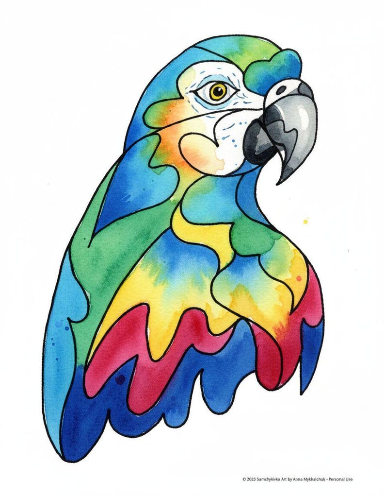 Green Rosella Coloring Page – Folk Art Bird Illustration by Anna ...